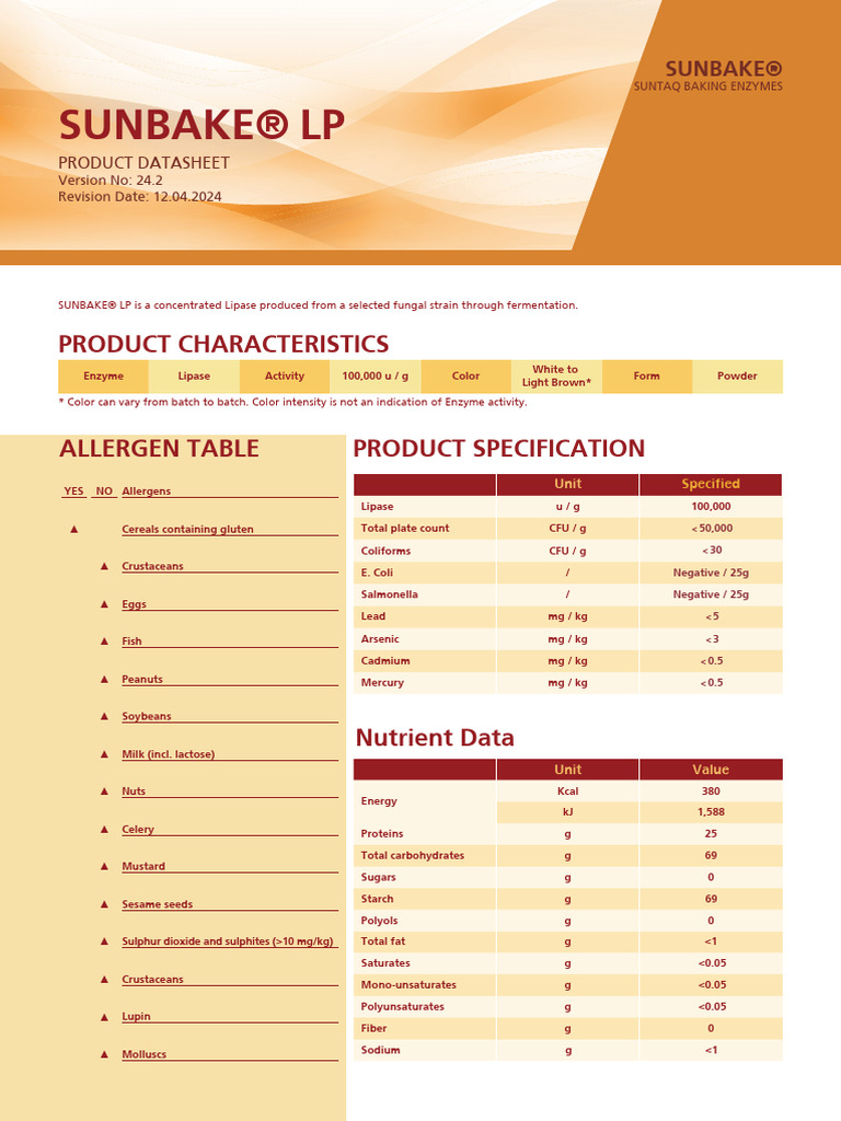 SUNBAKE® LP Lipase Product Overview | PDF