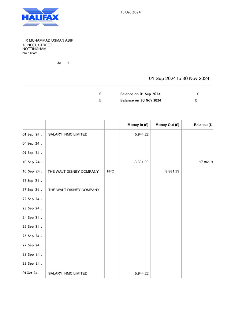 Halifax-Statement-2024-11-30 | PDF | Payments | Banks