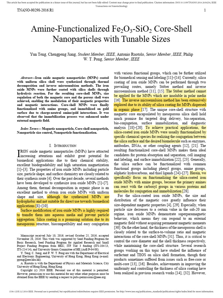 Fe2O3-SiO2-NH2 Adsorbed On Au - Synthesis | PDF | Nanoparticle | Applied And Interdisciplinary ...