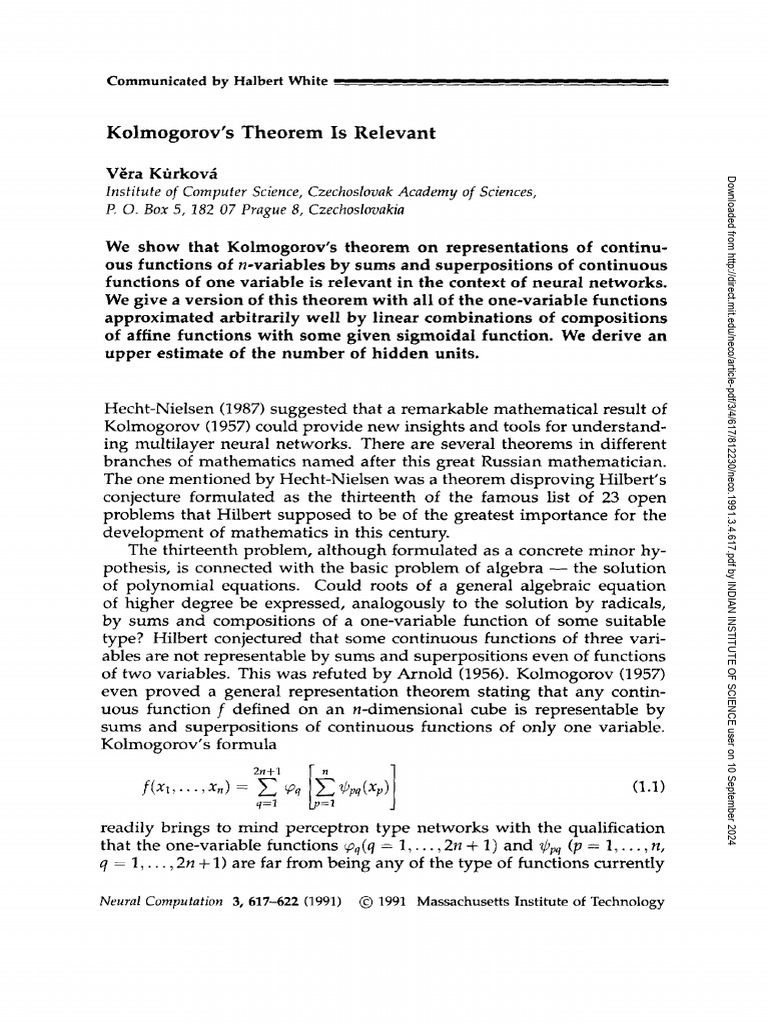 Kolmogorov Theorem is relevant | PDF | Function (Mathematics) | Equations