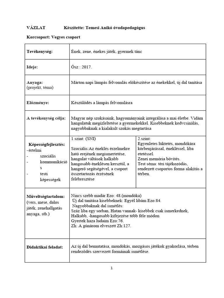 Ének-Zene Márton Napi Libázás | PDF