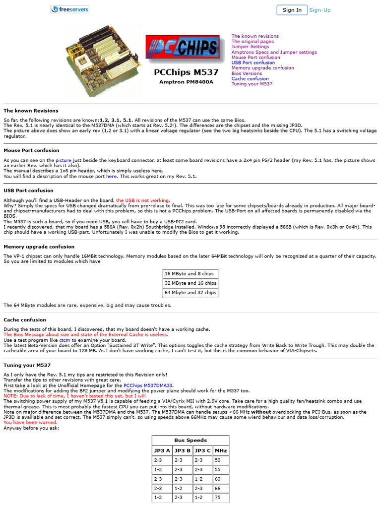 Pcchips MB M537 Unofficial | PDF | Usb | Bios