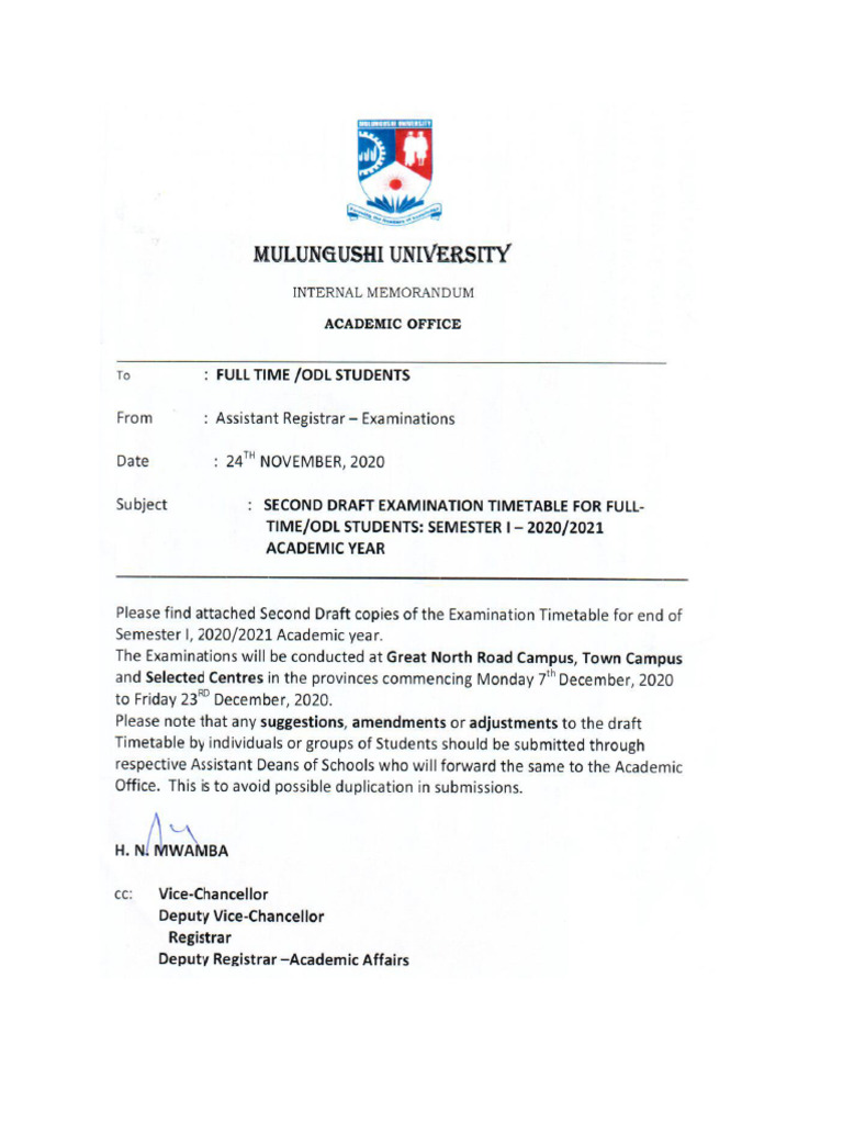 Mulungushi University Exam Timetable 2020 | PDF | Economics | Analysis