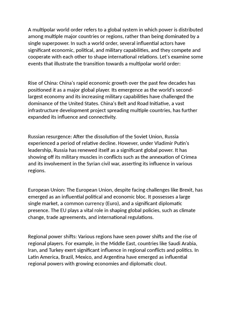 A Multipolar World Order Refers To A Global System in Which Power Is ...