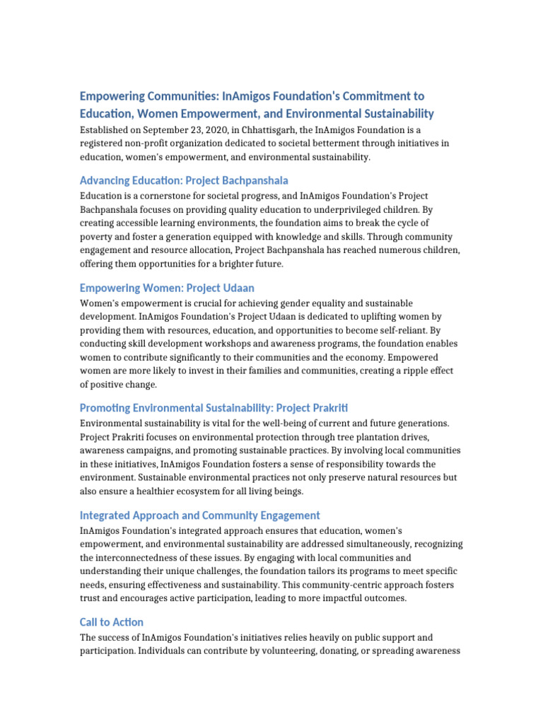 InAmigos Foundation Article | PDF | Empowerment | Sustainability