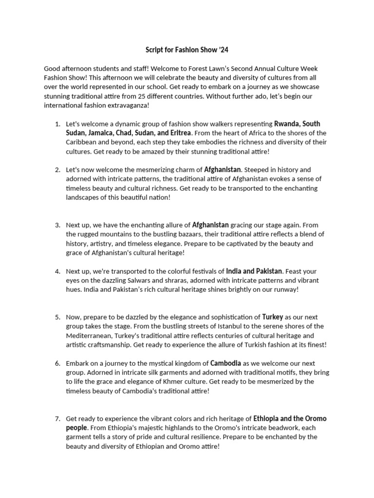 Fashion Show Script 2024 2 | PDF | Clothing