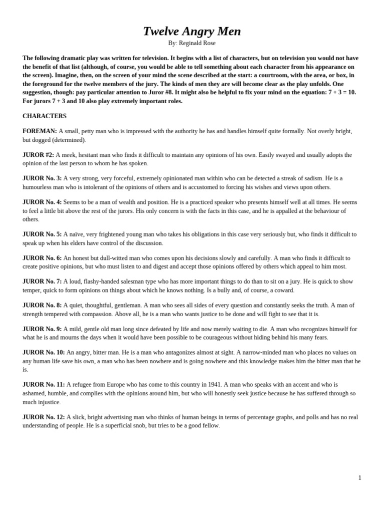 Twelve Angry Men - Script 2018 Revised 6 | PDF | Witness | Public Law