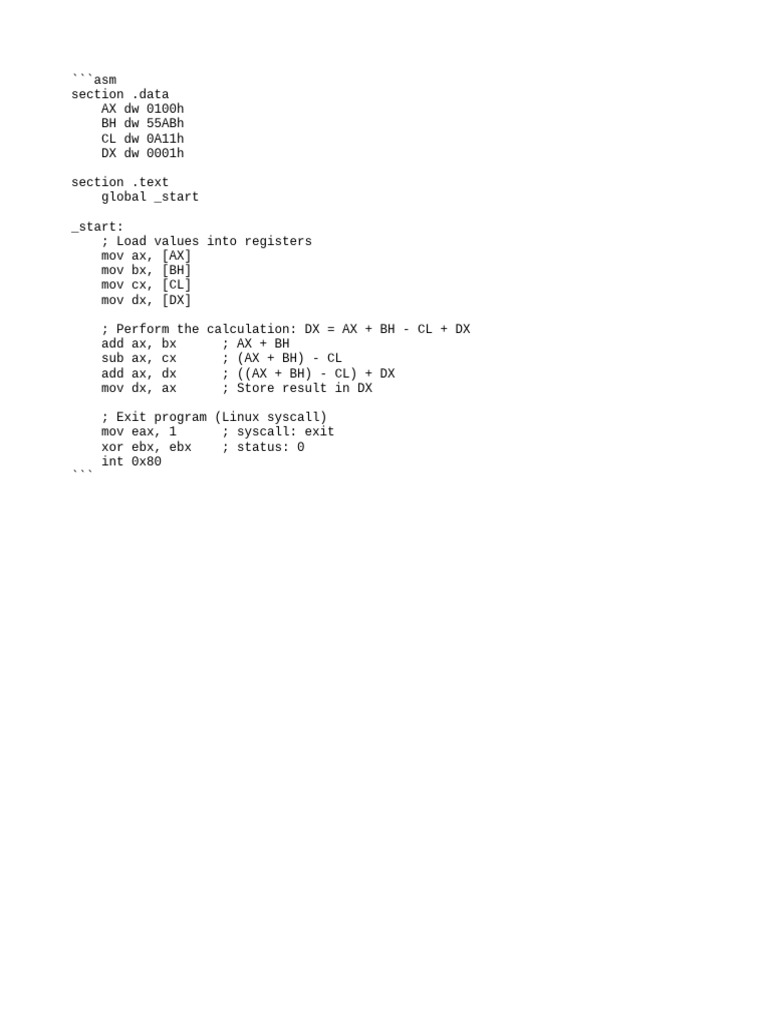 Assembly Code for Register Calculation | PDF