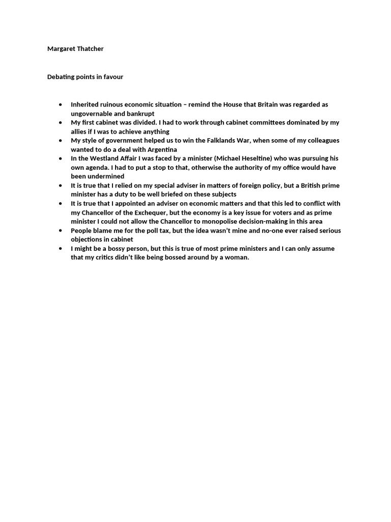 Briefing Notes Pro Thatcher | PDF