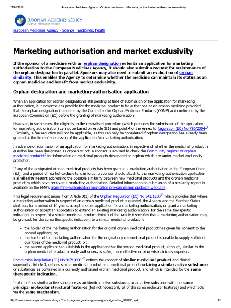 Orphan Drug Market Exclusivity Guide | PDF | Medicine | Health Care