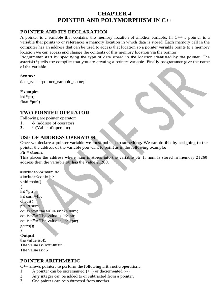 Chapter4 Pointers And Polymorphism In C Pdf Pointer Computer 0295