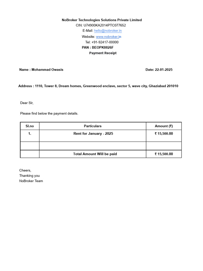 Jan Month Receipt | PDF