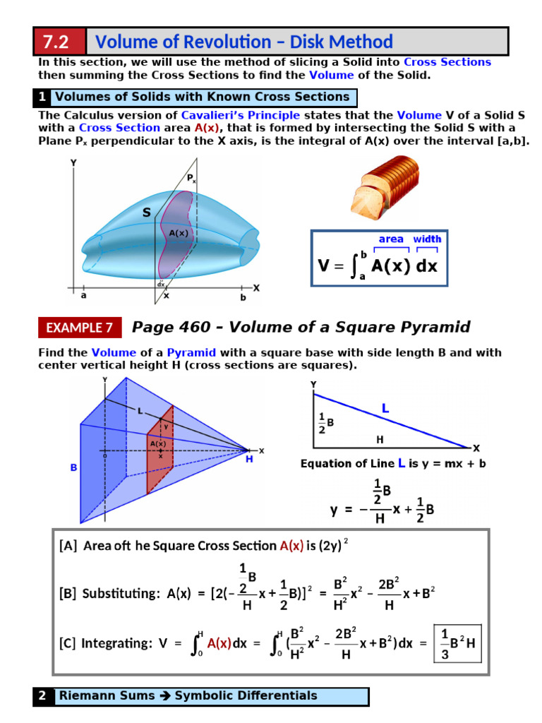 Chap 7.2 - Volume of Revolution - Disk Method | PDF | Integral ...