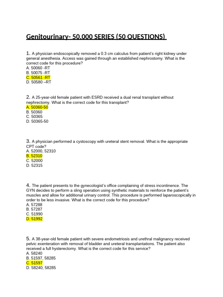 Weekly Exam- Genitourinary | PDF | Urinary Incontinence | Childbirth