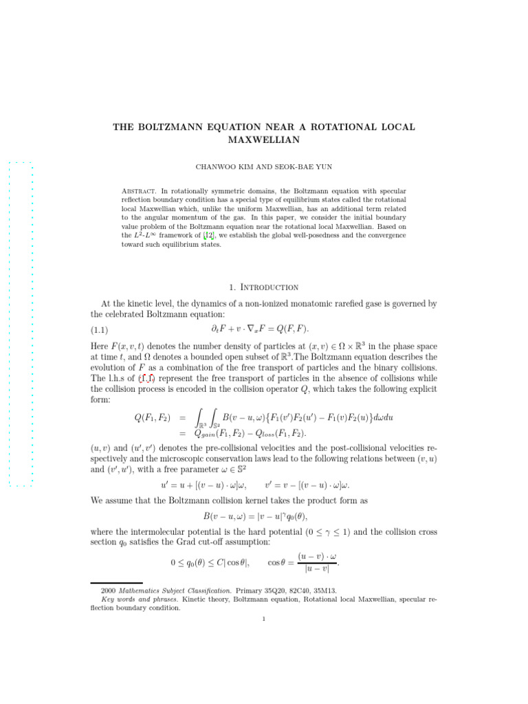 Boltzmann Equation and Local Maxwellian | PDF | Gases | Physics