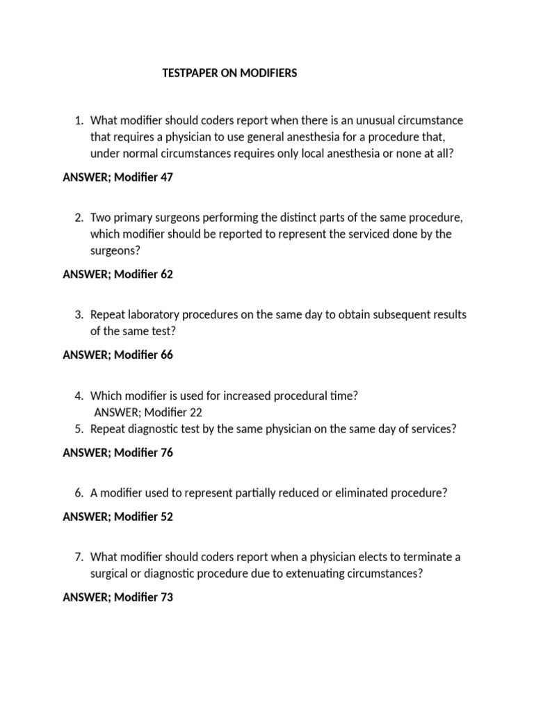 Testpaper on Modifiers | PDF | Surgery | Clinical Medicine