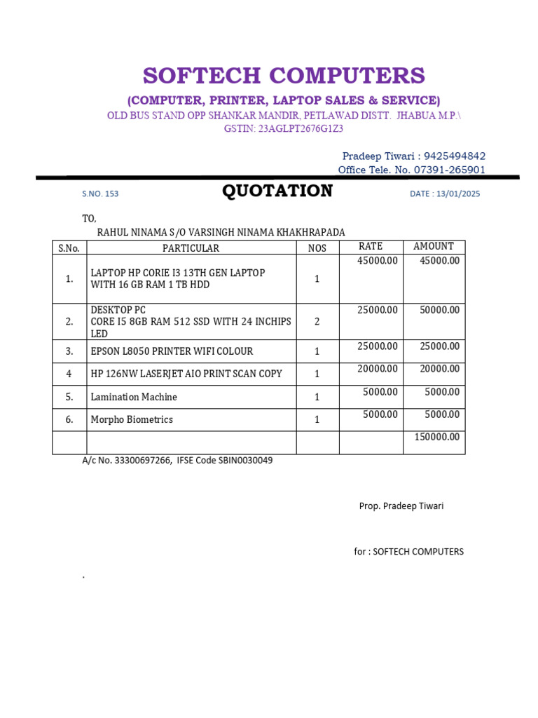 quatation new1 | PDF | Laptop | Office Equipment