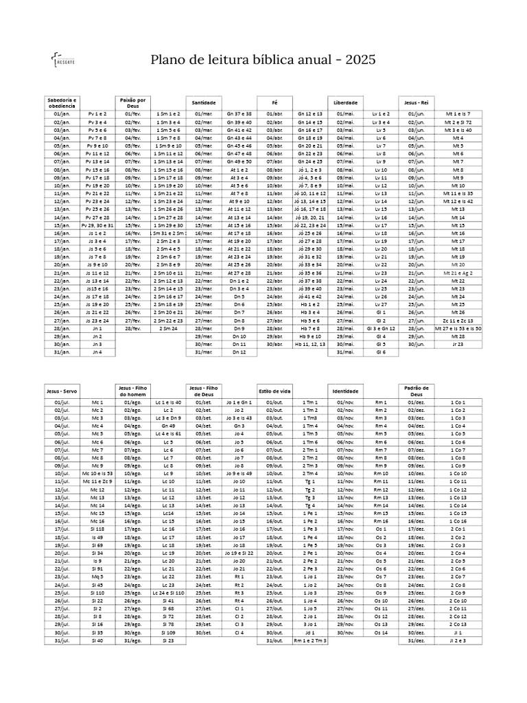 Plano de Leitura 2025 - Personalizado CCR | PDF