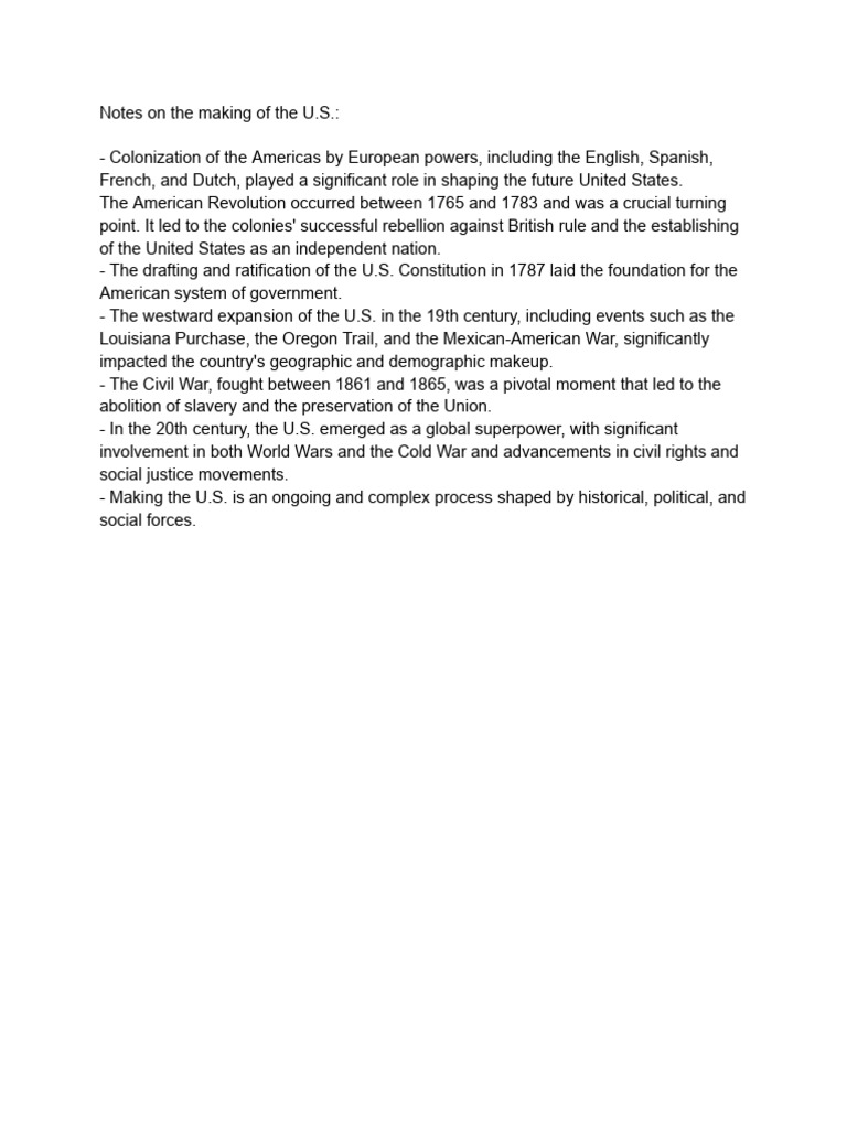 Notes On The Making of The U.S. | PDF