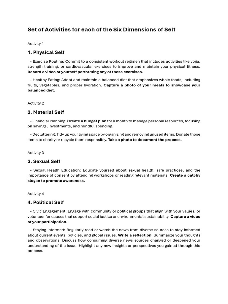 Final Activities Six Dimensions of Self | PDF | Meditation | Spirituality