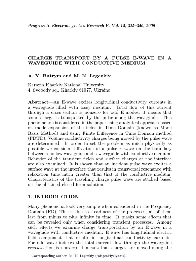 A. Y. Butrym and M. N. Legenkiy - Charge Transport by A Pulse E-Wave in ...