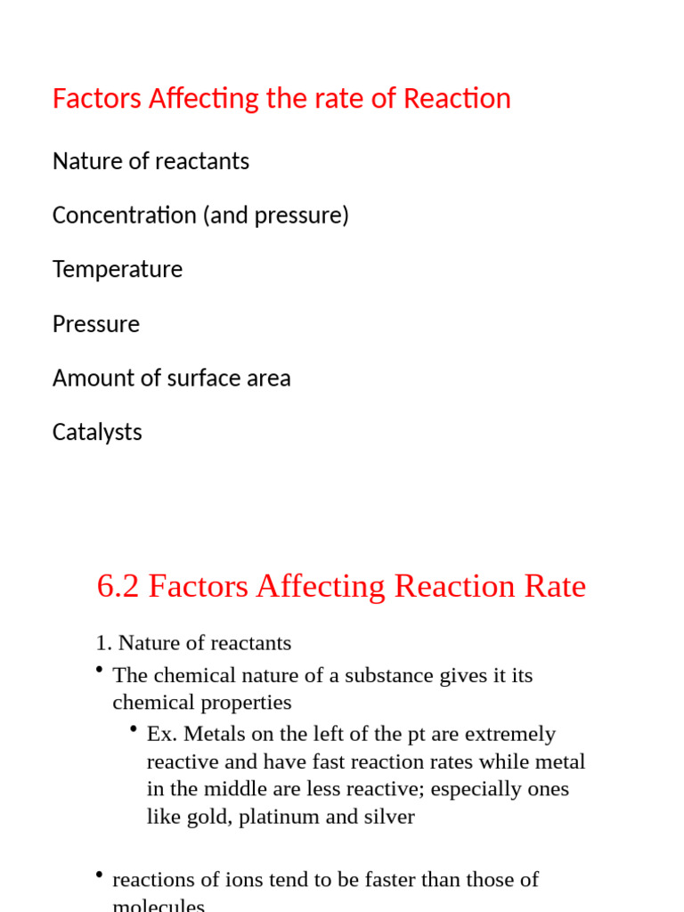 Factors Influencing Reaction Rates | PDF | Catalysis | Reaction Rate