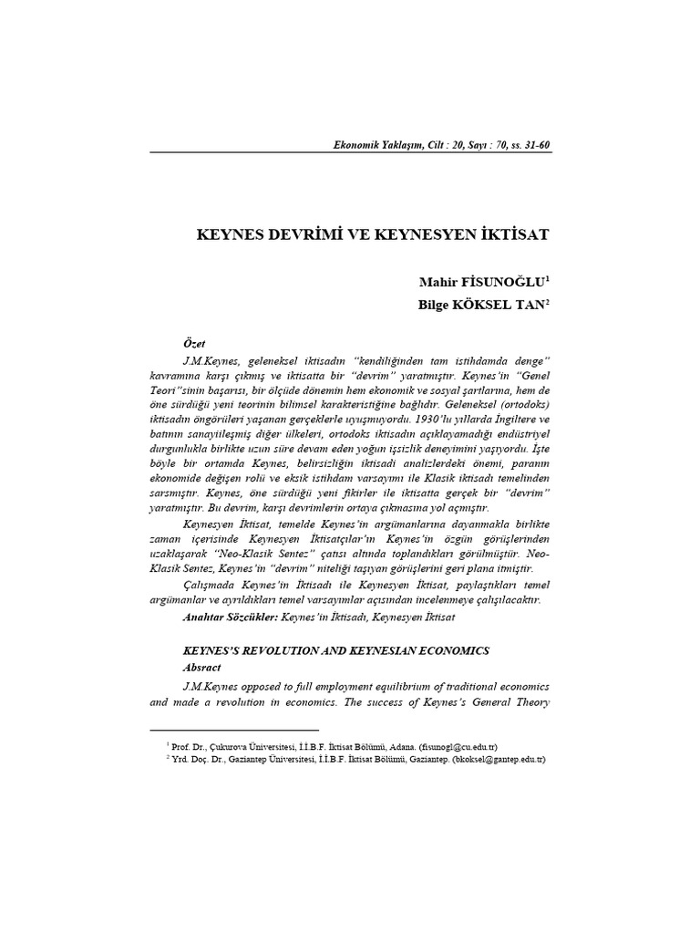 Keynes Devri Mi Ve Keynesyen Ikti Sat | PDF