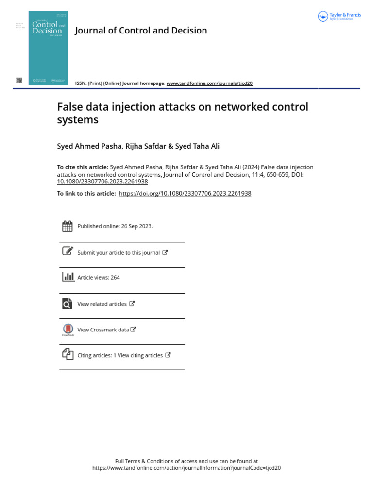 False Data Injection Attacks On Networked Control Systems Pdf Kalman Filter Matrix