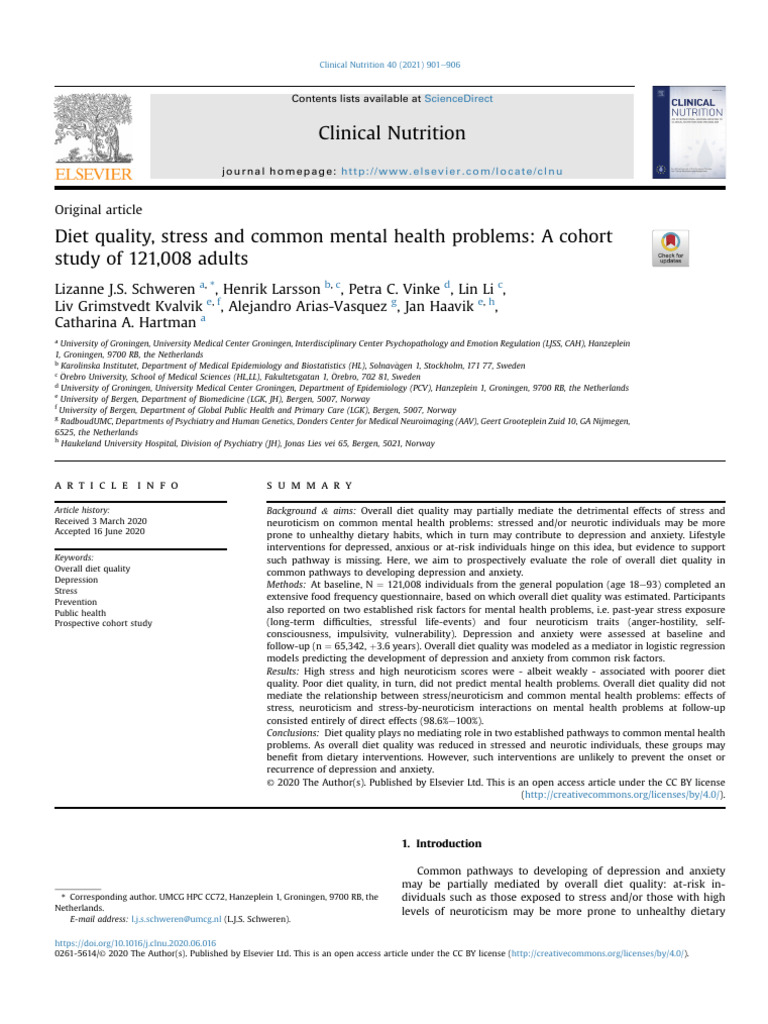 Diet-quality,-stress-and-common-mental-health-prob | PDF | Anxiety | Mental Disorder