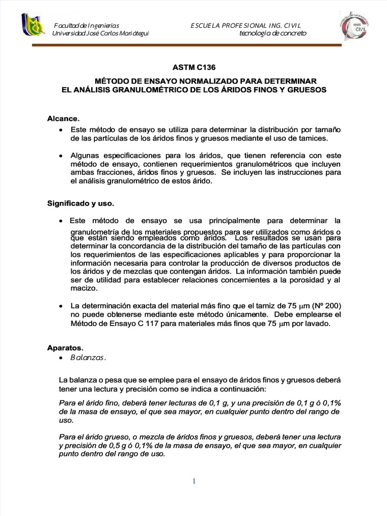 ASTM C136-NTP 400012 Granulometria | PDF | Metrología