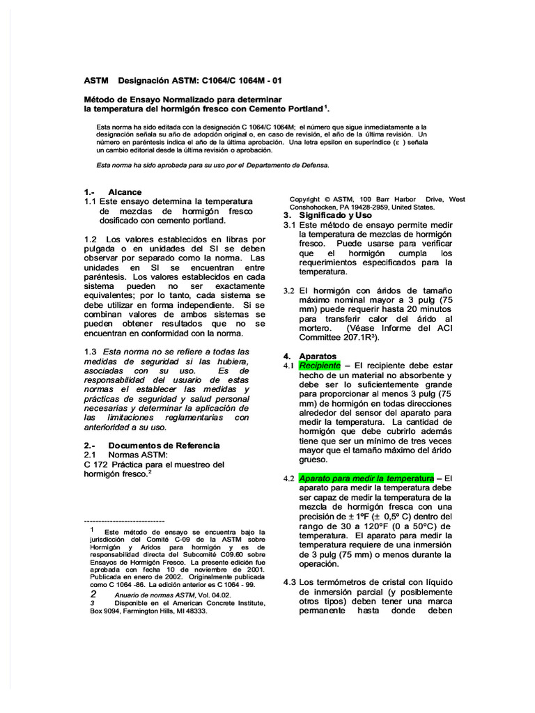 ASTM C1064 TEMPERATURA | PDF | Ingeniería de Edificación | Hormigón