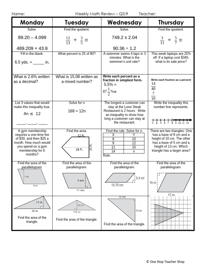 Daniel English - 9 Math Review Q3 (Polygons) | PDF | Area | Numbers