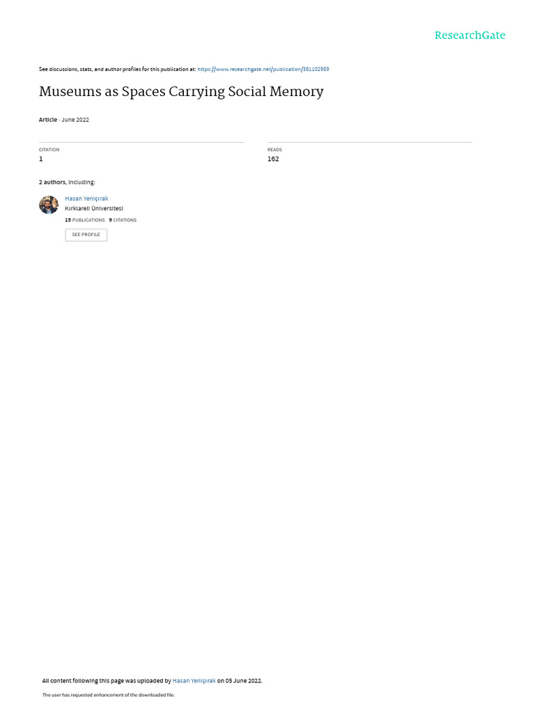 Museumsas Spaces Carrying Social Memory | PDF | Memory | Space