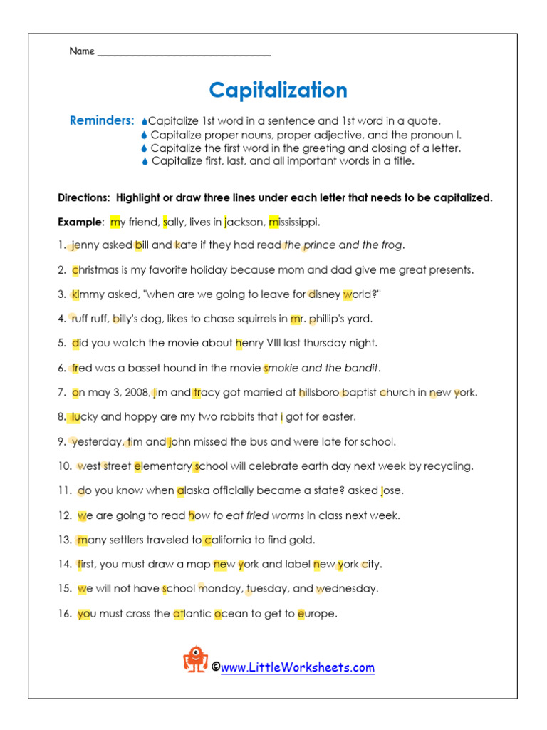 Capitalization Practice Worksheet | PDF