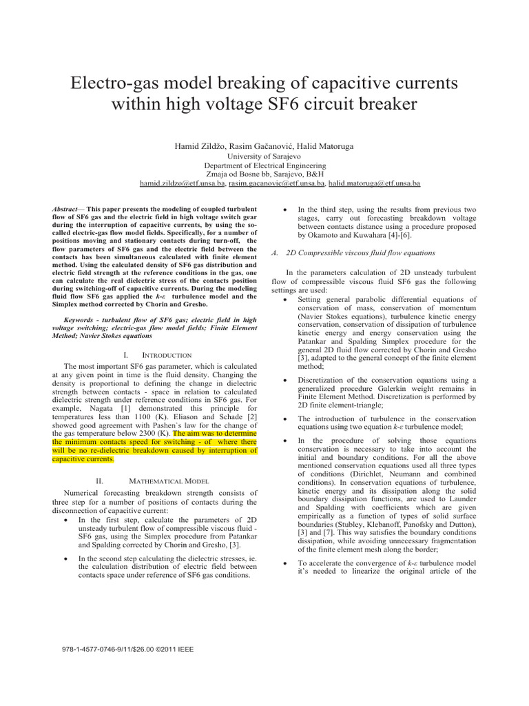 Electro-Gas Model Breaking of Capacitive Currents | PDF | Fluid ...