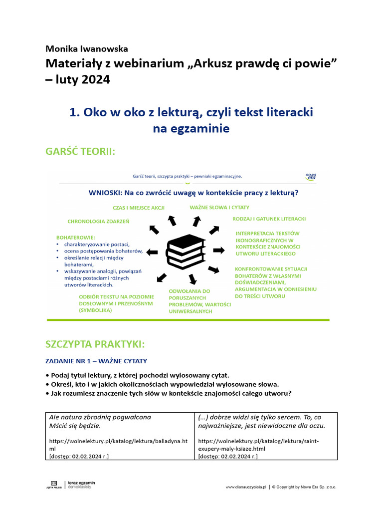Materialy Po Webinarze Arkusz Prawde Ci Powie Luty 2024 | PDF