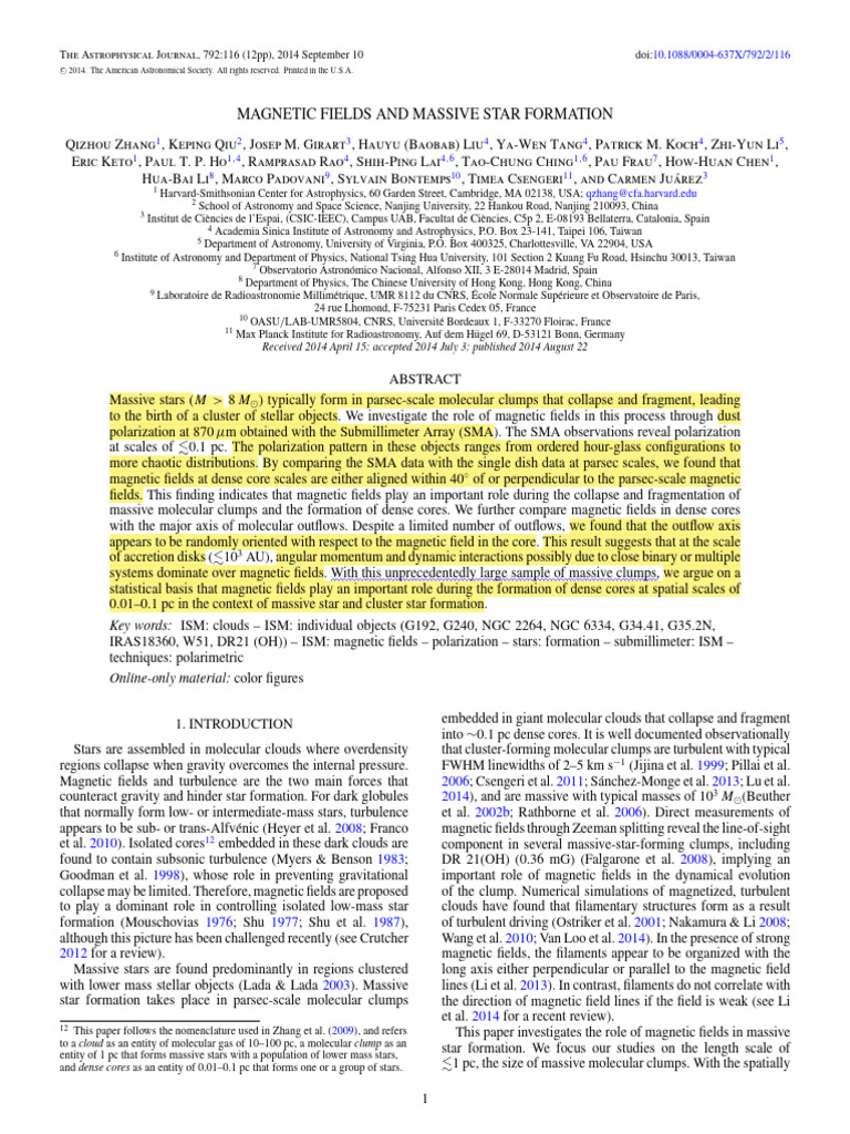 Magnetic Fields in Massive Star Formation | PDF | Star Formation | Stars