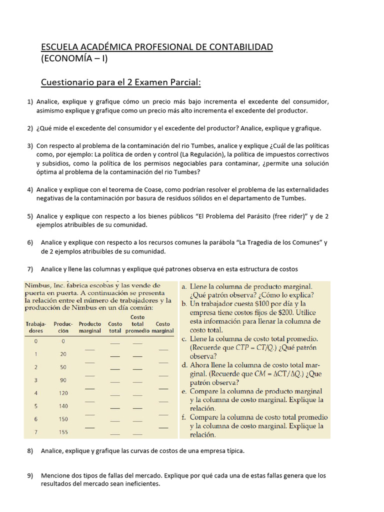 Cuestionario para El 2 Examen Parcial (Contabilidad) | PDF | Excedente económico | Monopolio