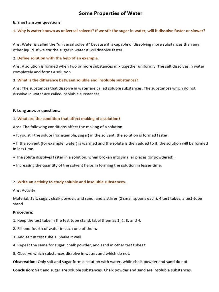 Some Properties of Water | PDF | Solubility | Water