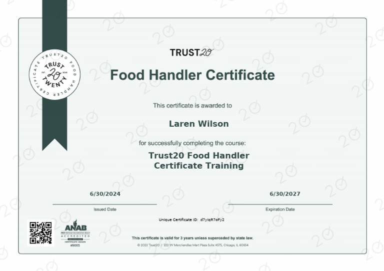 1 3 105412 1719798669 Trust20 Food Handler Certificate | PDF