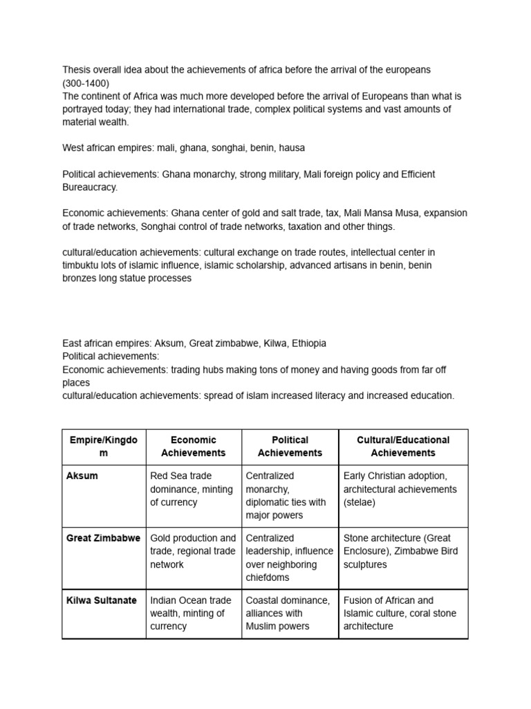 Africa Before European Arrival Notes | PDF