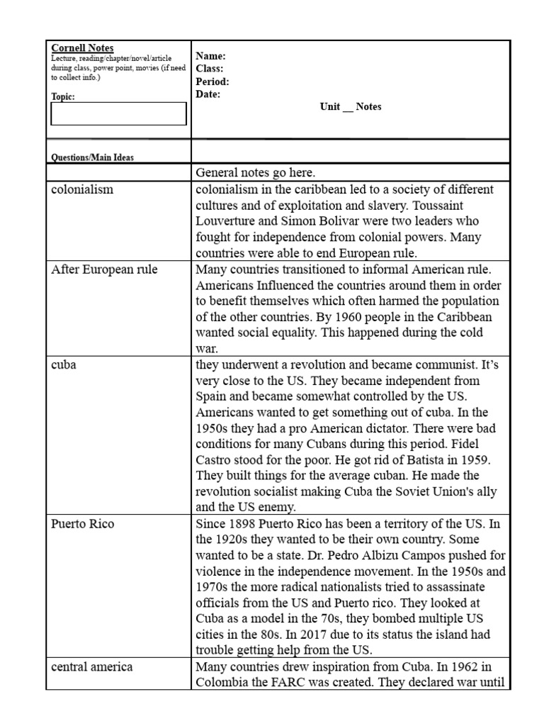 Cornell Notes Template Decolonization | PDF | Vietnam | Ho Chi Minh