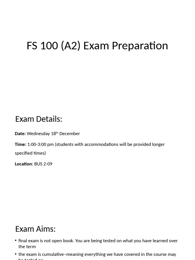 FS100 (A2) Exam Preparation Fall 2024 | PDF