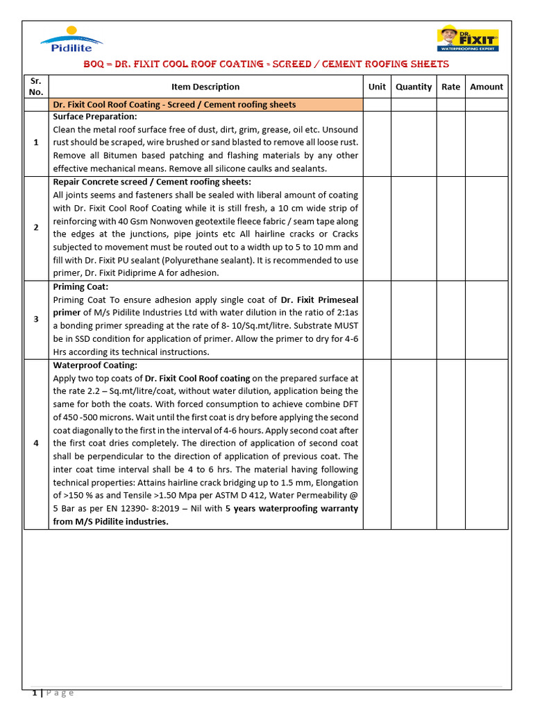 BOQ COOLROOF Cement Roofing Sheets | PDF | Coating | Cement