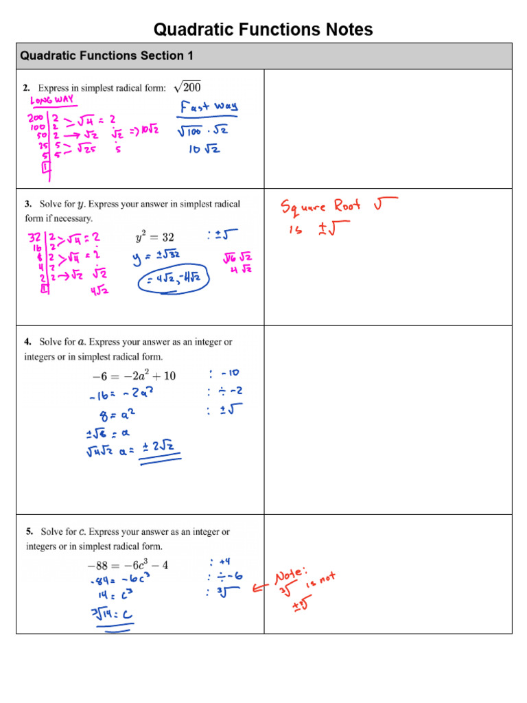 Quadratic Functions Notes - Blank 3 | PDF | Algebra | Mathematics