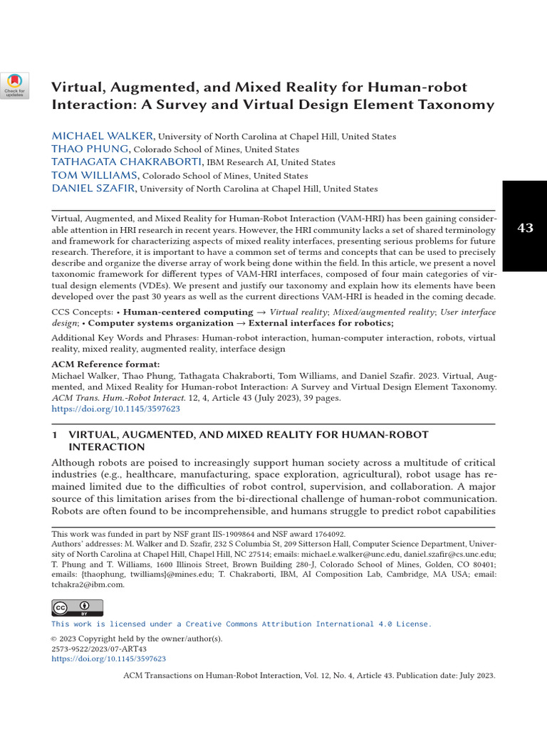 Virtual, Augmented, and Mixed Reality for Human-robot Interaction- A Survey and Virtual Design ...