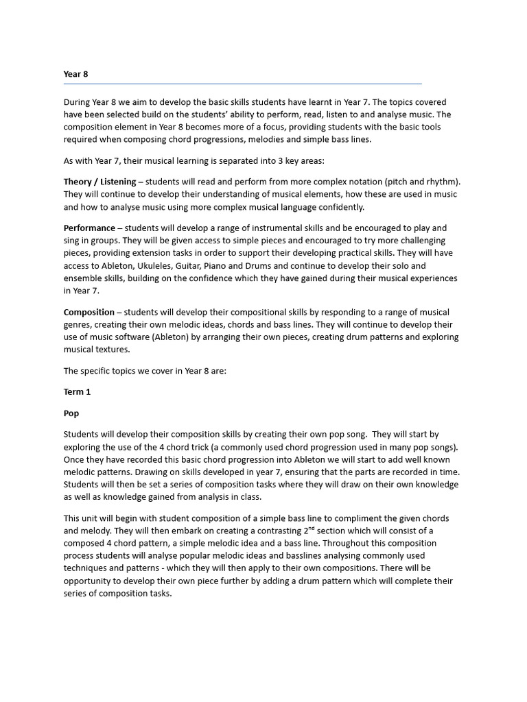 Year 8 Music Overview 1 | PDF | Musical Compositions | Chord (Music)