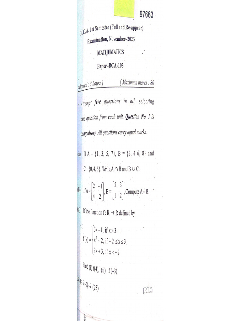 Maths PYQ MDU BCA | PDF