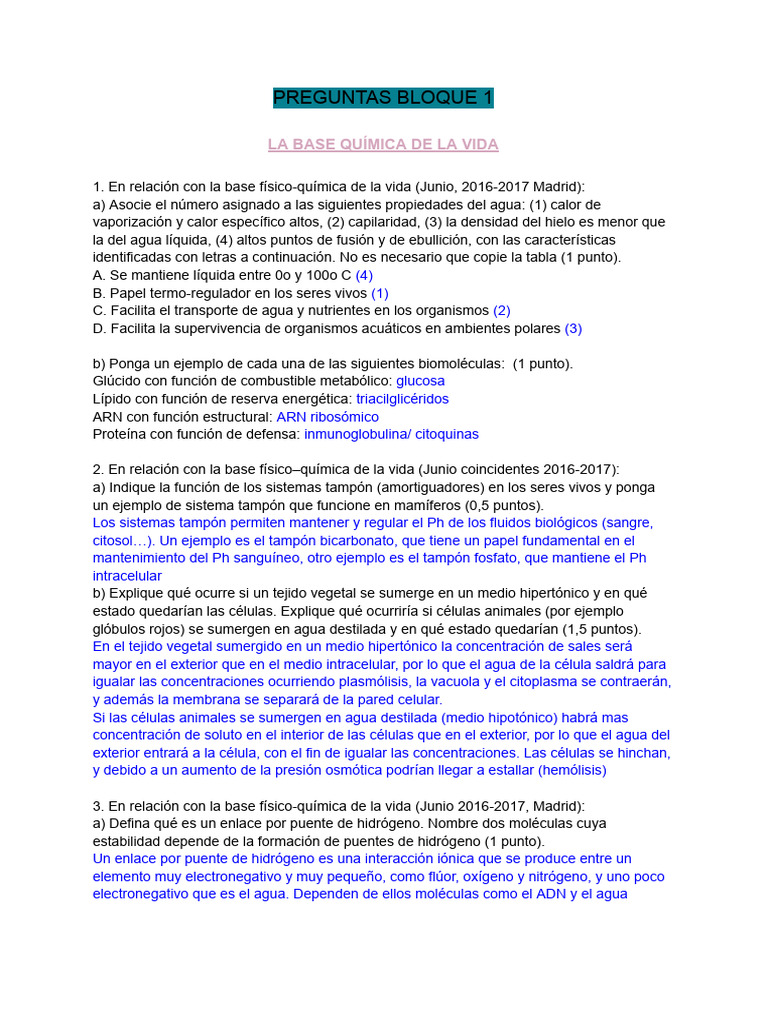 Preguntas Bloque 1 | PDF | Ácidos nucleicos | Nucleótidos