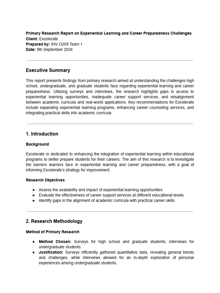 INV 0209 Team 1 Primary Research Report | PDF | Learning | Curriculum